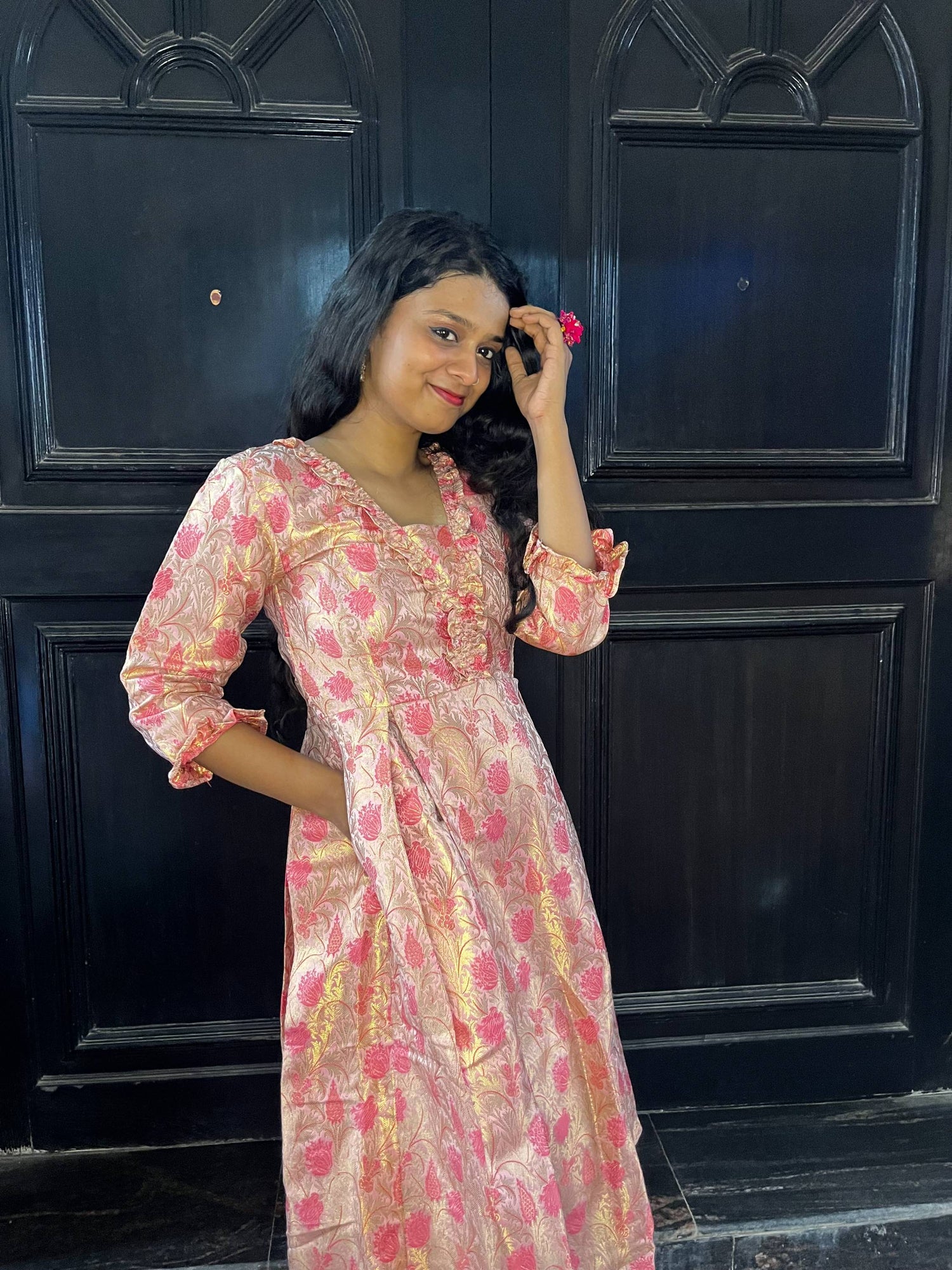Kinkini - Dresses in Pastel Pink with gold zari work